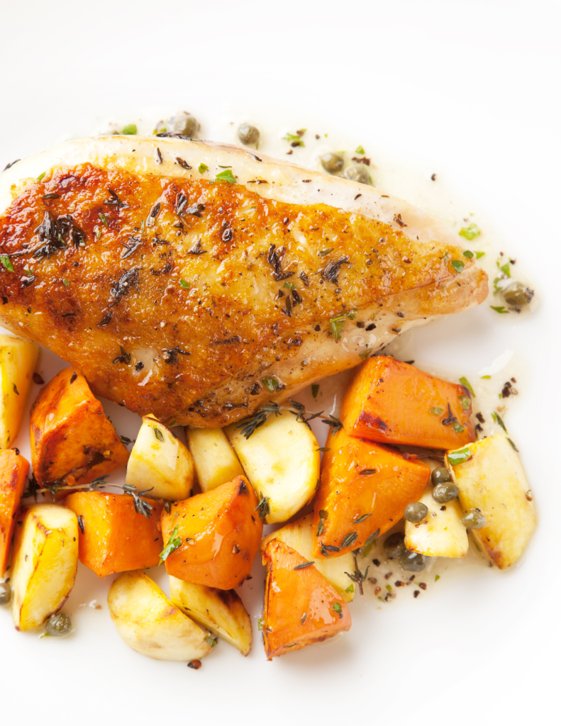 Hearty Chicken with Roasted Squash & Sweet Potato - Endocrine Collective